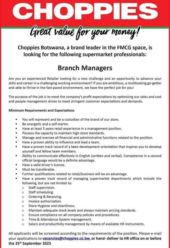 Branch Managers [Choppies Botswana] - Dispane